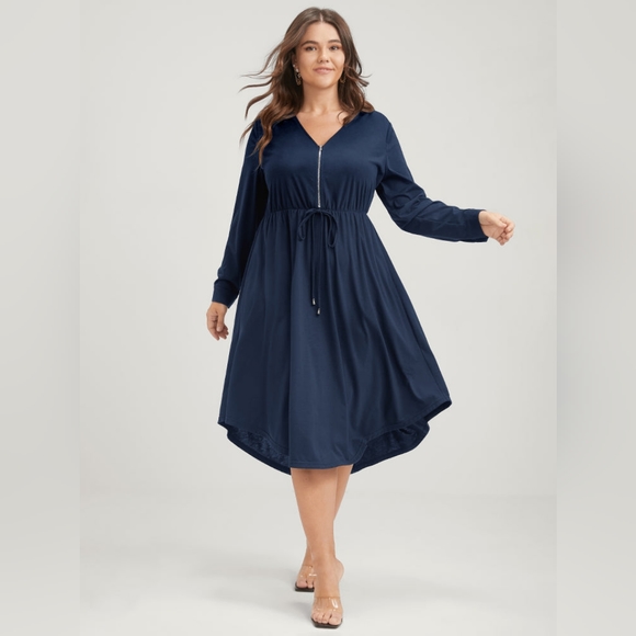 BloomChic | Dresses | Solid Zipper Pocket Flutter Drawstring Asymmetrical Hem Dress | Poshmark